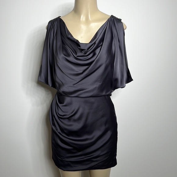 Cache | Dresses | Cache Size 6 Dark Grey Satin Cowl Neck Dress | Poshmark